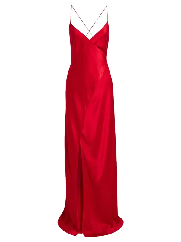 Michelle Mason Silk-satin Wrap Gown - Red
