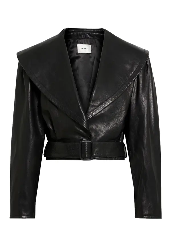 FRAME Cropped Textured-leather Jacket - Black