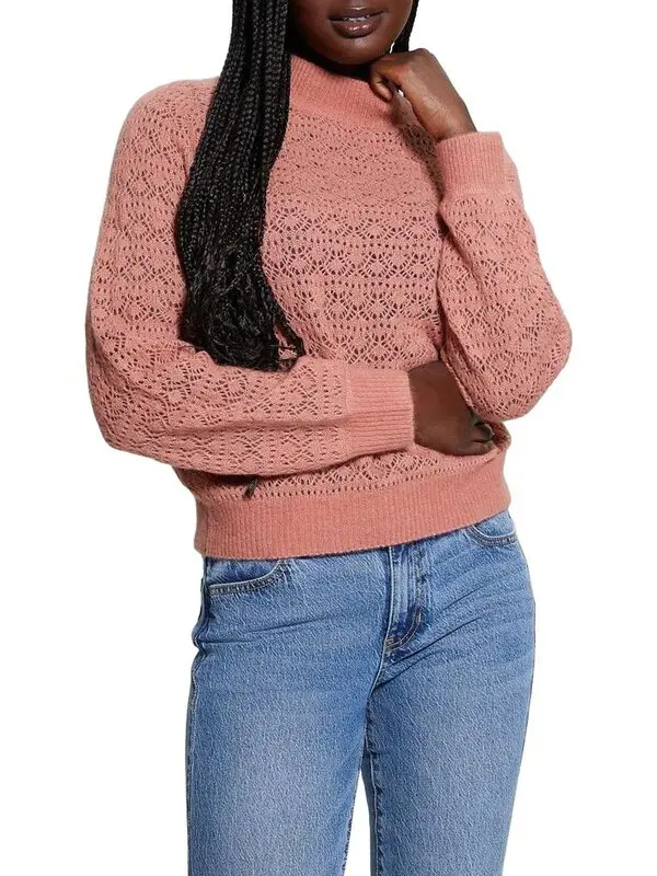 Guess Kensley Open Stitch Mock Neck Pullover - Satin Rose