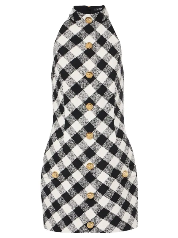 Balmain Halterneck Tweed Mini Dress - Black