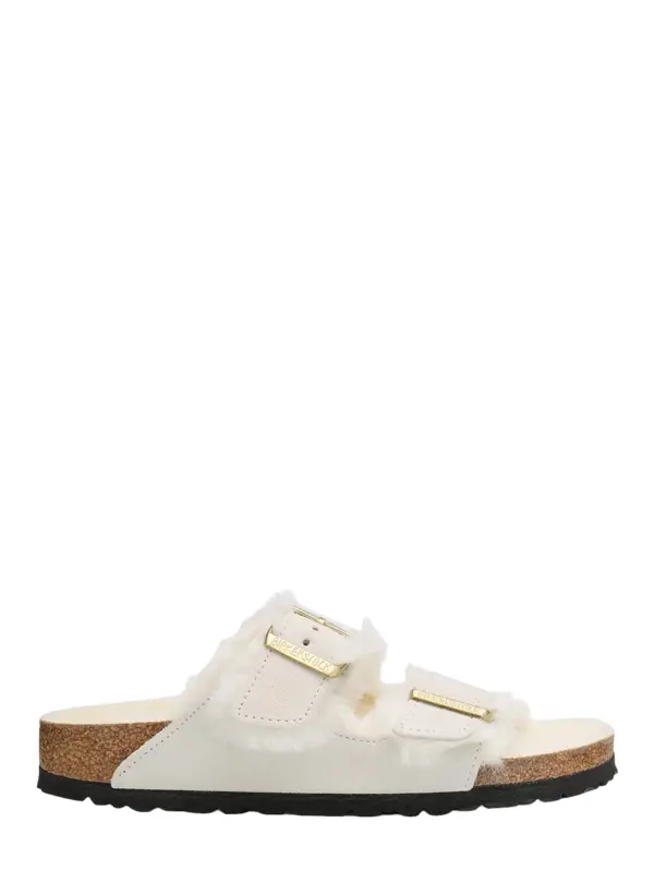 BIRKENSTOCK Arizona Suede Shearling Slide Sandals - Antique Whiteantique White