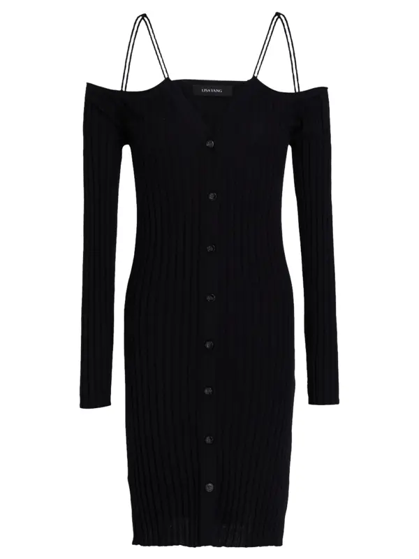 LISA YANG Cold-shoulder Ribbed Cashmere Mini Dress - Black