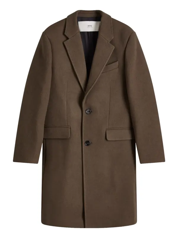 Ami Herringbone Wool Overcoat - Dark Coffee