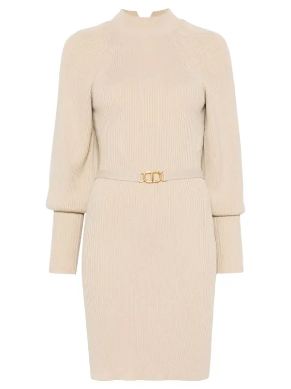 TWINSET Ribbed-knit Midi Dress - Neutrals