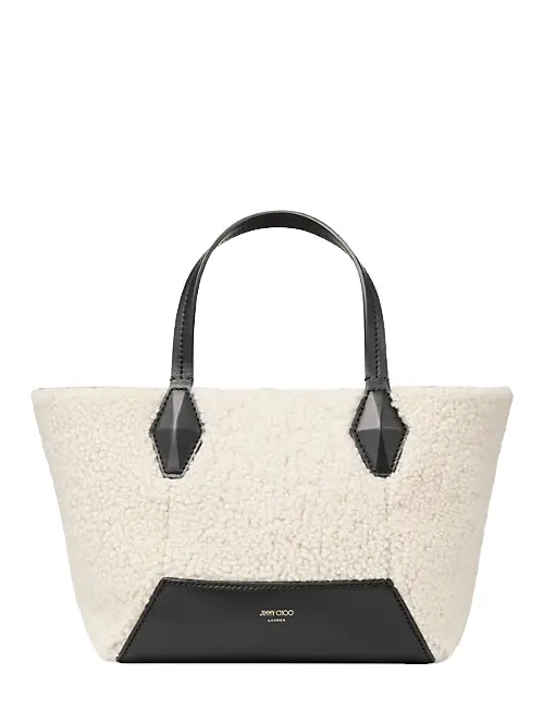 JIMMY CHOO Diamond Logo-embossed Shearling And Leather Tote Bag - Natural