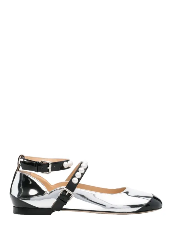 Mach & Mach Leather Bicolor Ballerinas - Silver