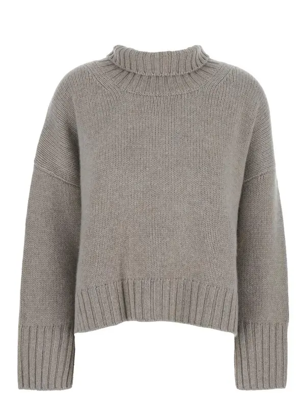 Soft Goat Cashmere Ribbed Turtleneck Sweater - Grey