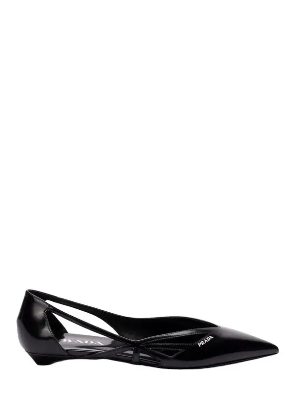Prada 15mm Cut-out Leather Ballerina Shoes - Black