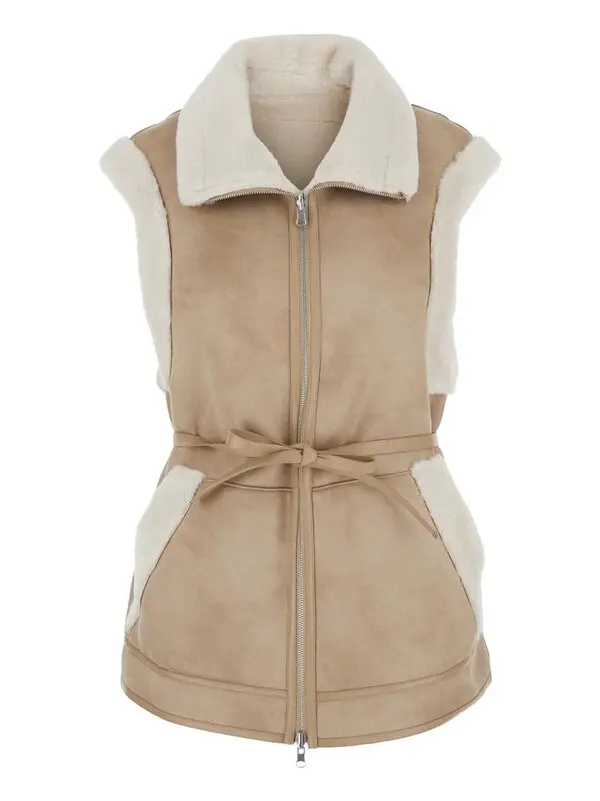 URBANCODE Sleeveless Faux Fur Shearling Jacket With Belt - White
