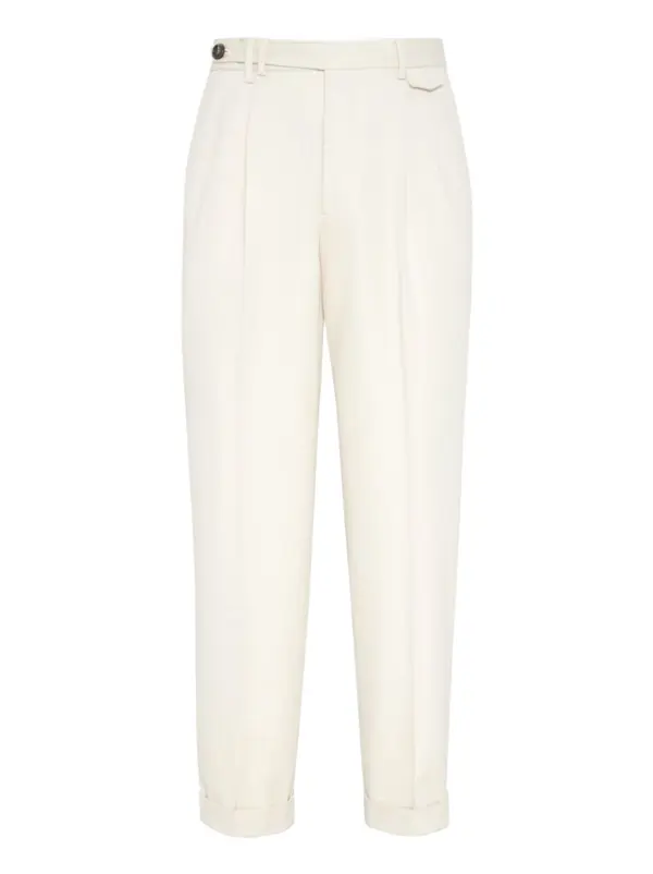 Brunello Cucinelli Pressed-crease Tapered Trousers - White