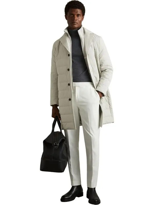 REISS Patrick Longline Quilted Shell Coat With Inner Gilet - Stone