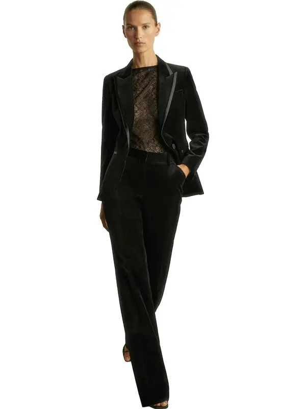 REISS Parisa Velvet Flared Trousers - Black