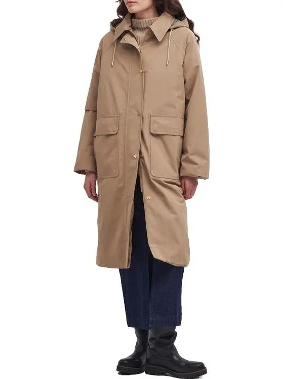 Barbour Francis Waterproof Insulated Long Coat With Removable Hood - Honey/ancient Loden Tarta