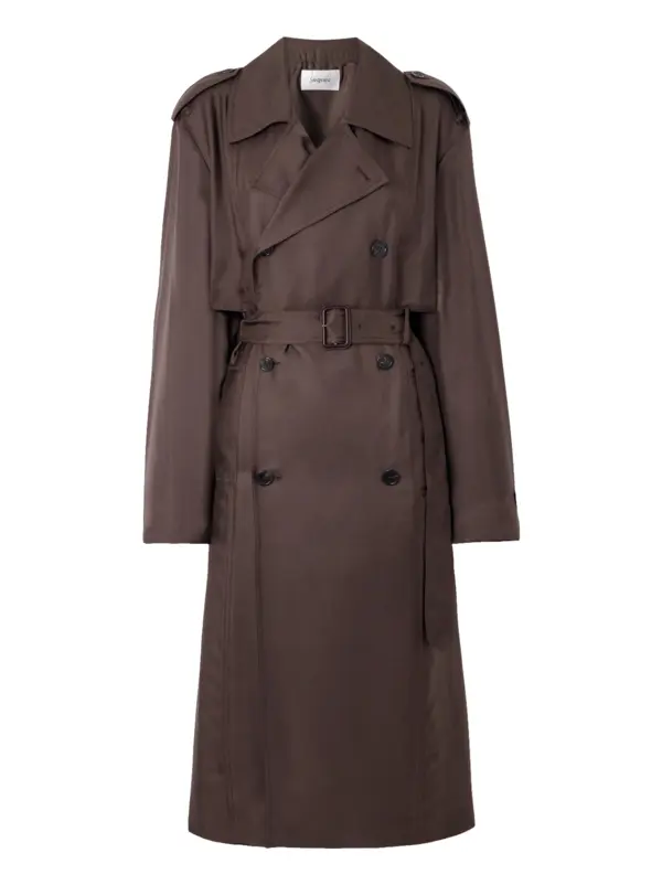 Saint Laurent Double-breasted Belted Silk-twill Trench Coat - Brown