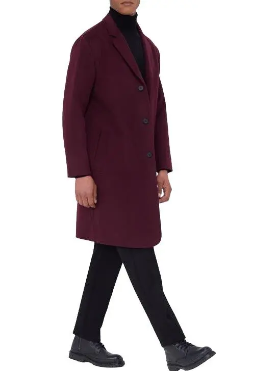Bugatchi Wool-blend Notched Lapel Coat - Cabernet