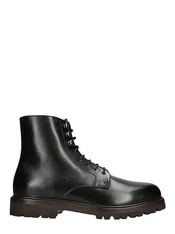 Brunello Cucinelli Textured Shearling-lined Lace-up Leather Boots - Black