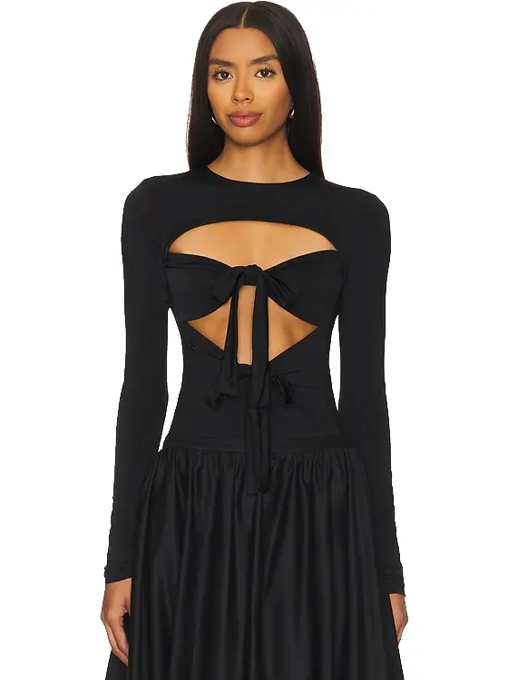 SIEDRES Lenna Tie Front Long Sleeved Jersey Top - Black