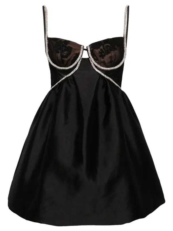 SELF-PORTRAIT Diamante Taffeta Mini Dress - Black