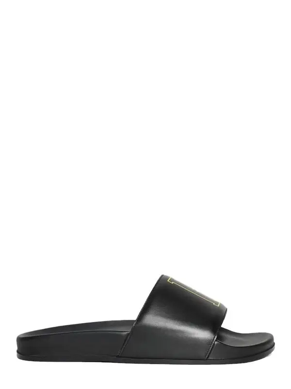 Rhude Leather Slides - Black/yellow
