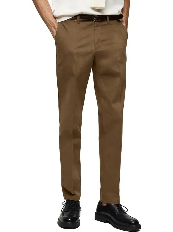 Mango Regular Fit Cotton Pants - Khaki