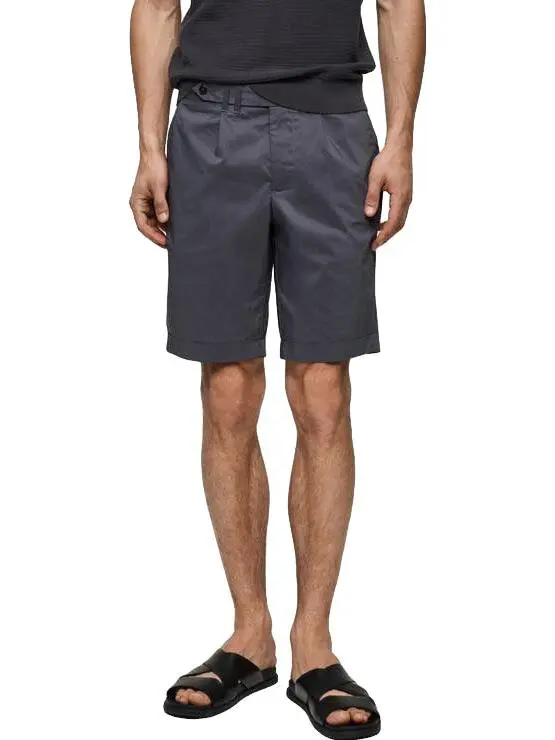 Mango Pleated Cotton Blend Bermuda Shorts - Dark Navy