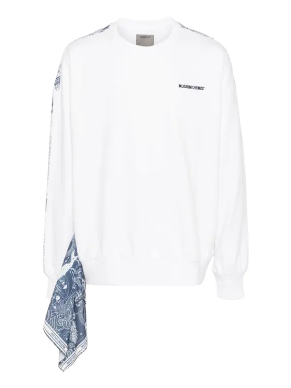 MUSIUM DIV. Graphic Print Scarf Accent Sweatshirt - White