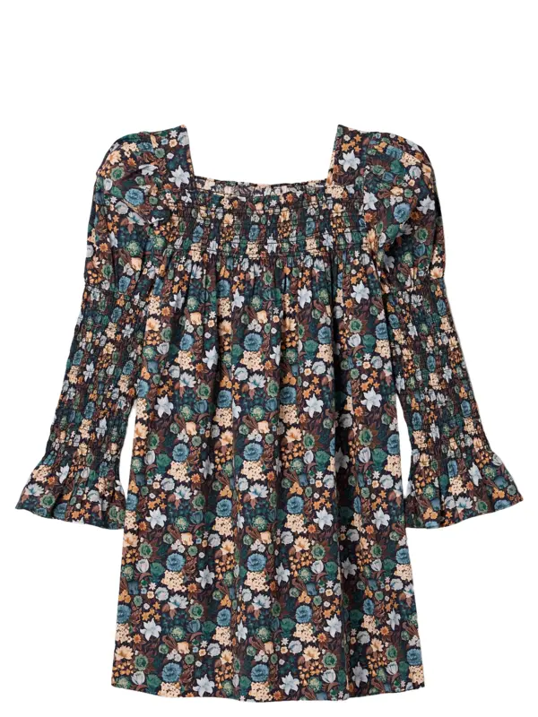 DÔEN Sabia Shirred Floral-print Mini Dress - Blue