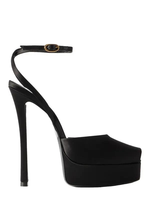 Saint Laurent La Scandale Leather-trimmed Satin Mules - Black