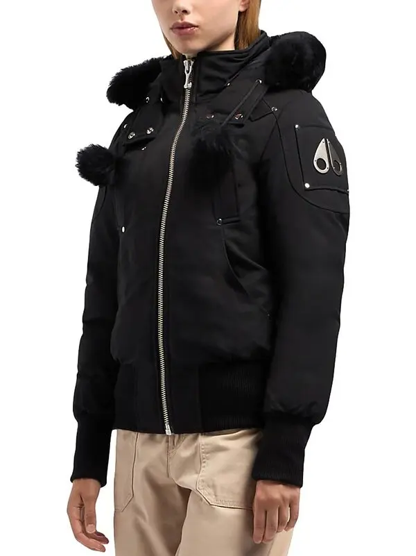Moose Knuckles Debbie Shearling Trim Down Bomber Jacket - Black / Black Shearling