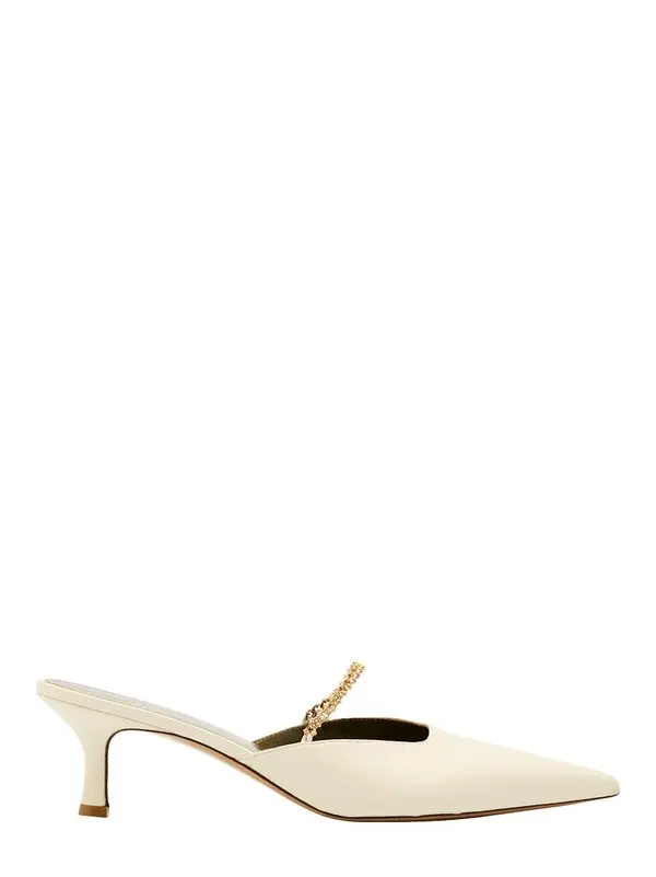 MARIA LUCA Leather Chain Kitten Mule Pumps - Natural
