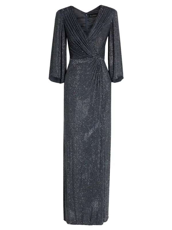 Jenny Packham Luna Wrap-effect Embellished Gown - Dark Gray