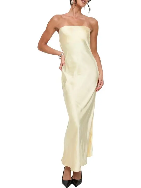 Princess Polly Haley Strapless Satin Maxi Dress - Yellow
