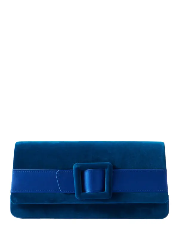 Manolo Blahnik Maygot Buckle-embellished Velvet Clutch - Blue