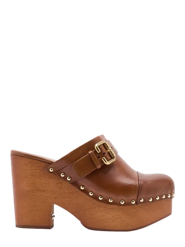 Chloé Jeannette 115 Leather Platform Clogs - Tan
