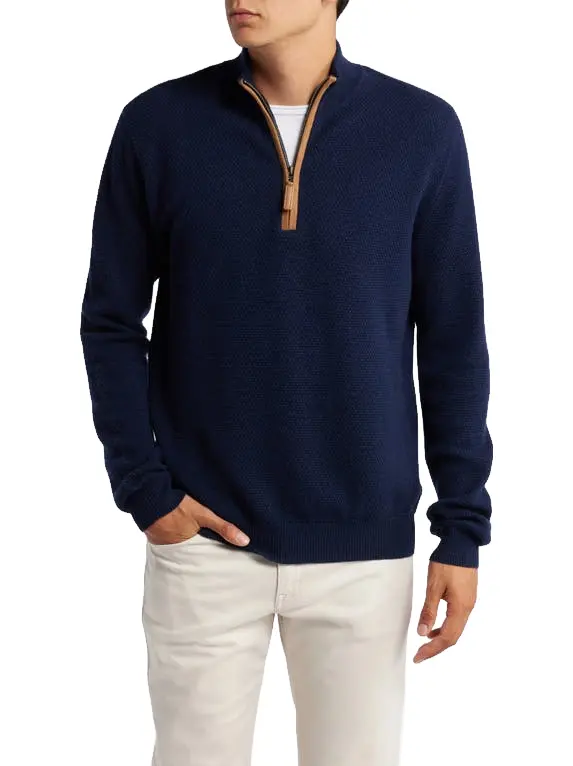 Lorenzo Uomo Merino Wool & Cashmere Quarter Zip Sweater - Navy