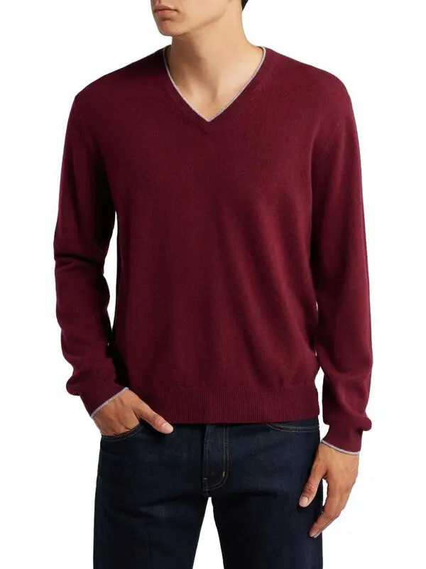 Lorenzo Uomo Tipped Merino Wool Sweater - Bordeaux