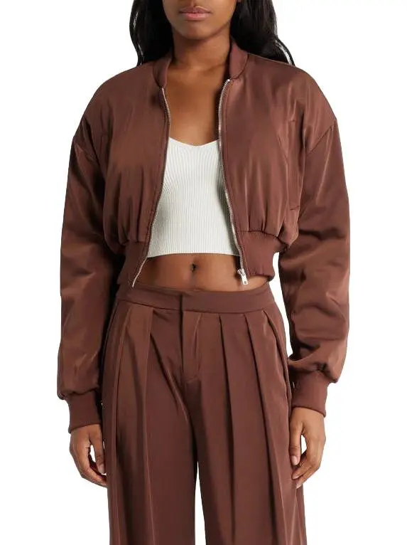 MISTRESS ROCKS Crop Bomber Jacket - Cocoa