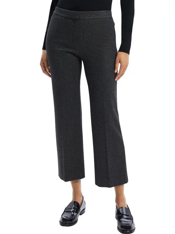 Theory Herringbone Kick Flare Ankle Trousers - Charcoal Melange