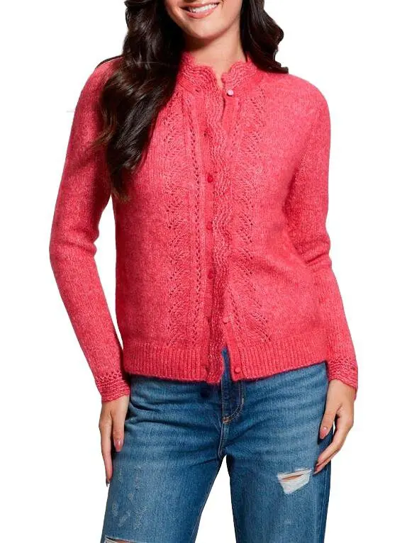 Guess Macie Pointelle Cardigan - Spring Coral