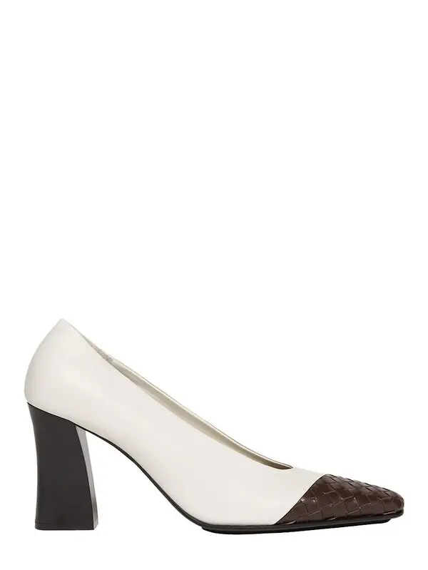 Bottega Veneta Mixed Leather Block-heel Pumps - White Fondant