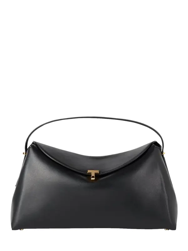 TOTÊME T Lock Flap Leather Clutch Bag - Black