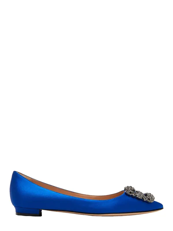 Manolo Blahnik Hangisi Crystal-buckle Satin Flats - Blue