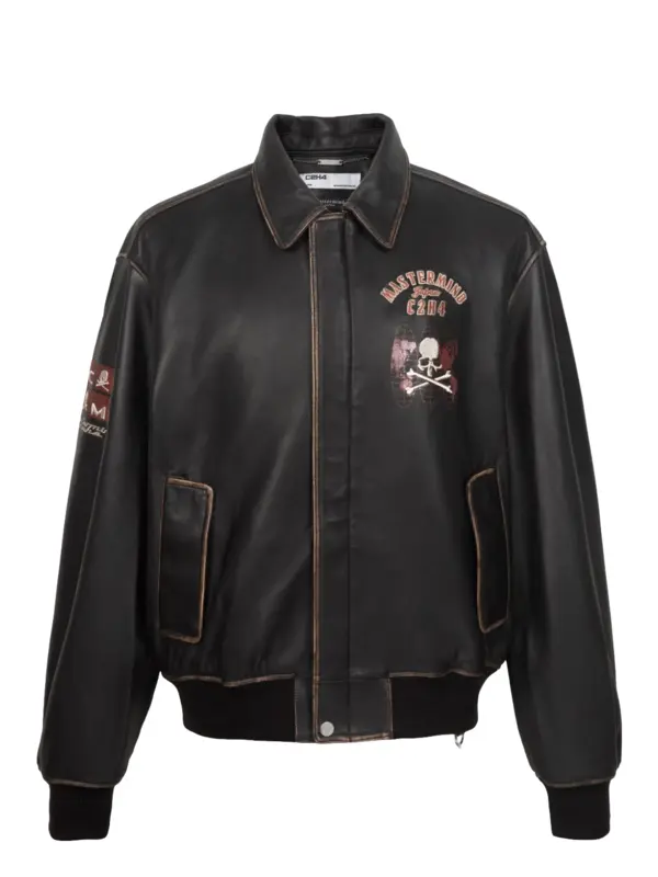 MASTERMIND WORLD Leather Bomber Jacket - Black