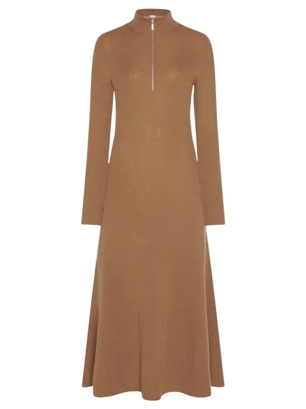 Rosetta Getty Zip-up Ribbed Knit Dress - Brown