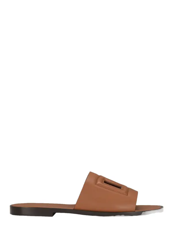Dolce & Gabbana Embossed-logo Leather Slides - Brown
