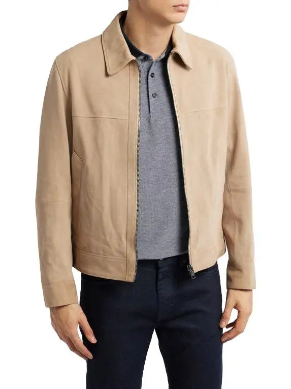 Hugo Boss Malbano Goatskin Suede Jacket - Light Beige