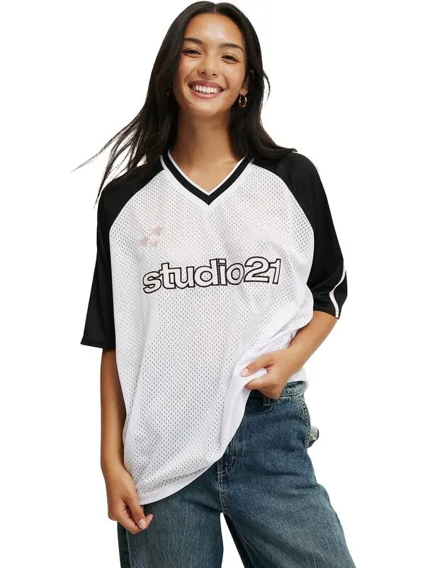 COTTON ON Oversized V-neck Raglan Jersey - Studio 21  White