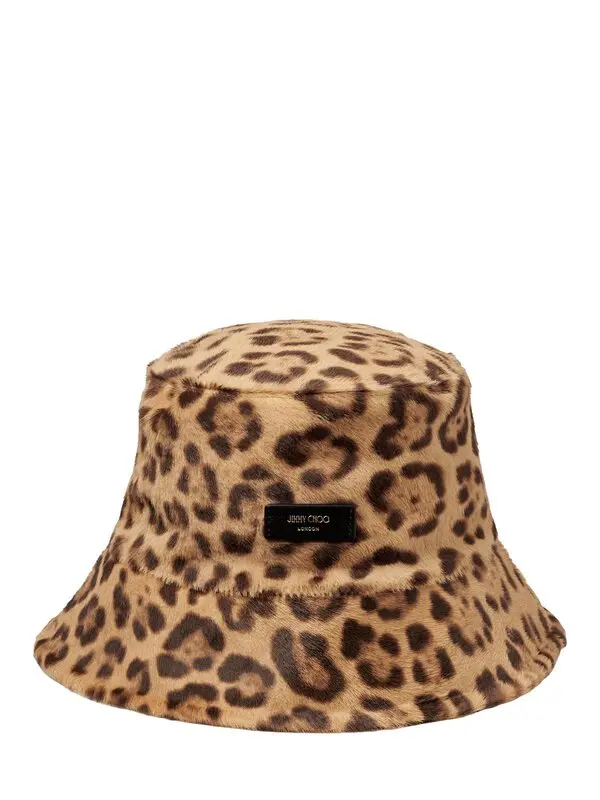 JIMMY CHOO Isolde Leopard Print Bucket Hat - A520 Natural/black