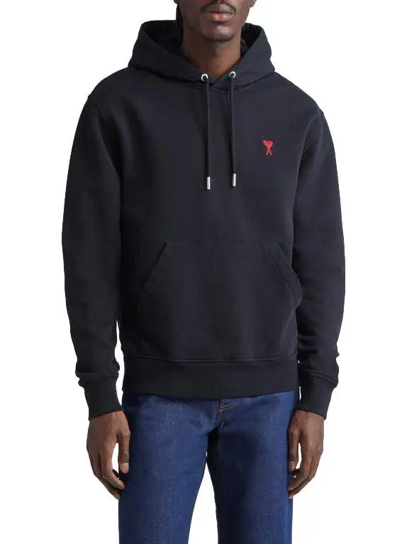 Ami Embroidered Cotton Hoodie - 001 Noir