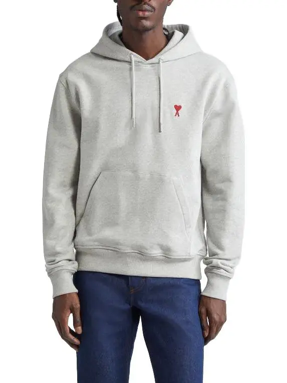 Ami Embroidered Cotton Hoodie - 055 Heather Grey